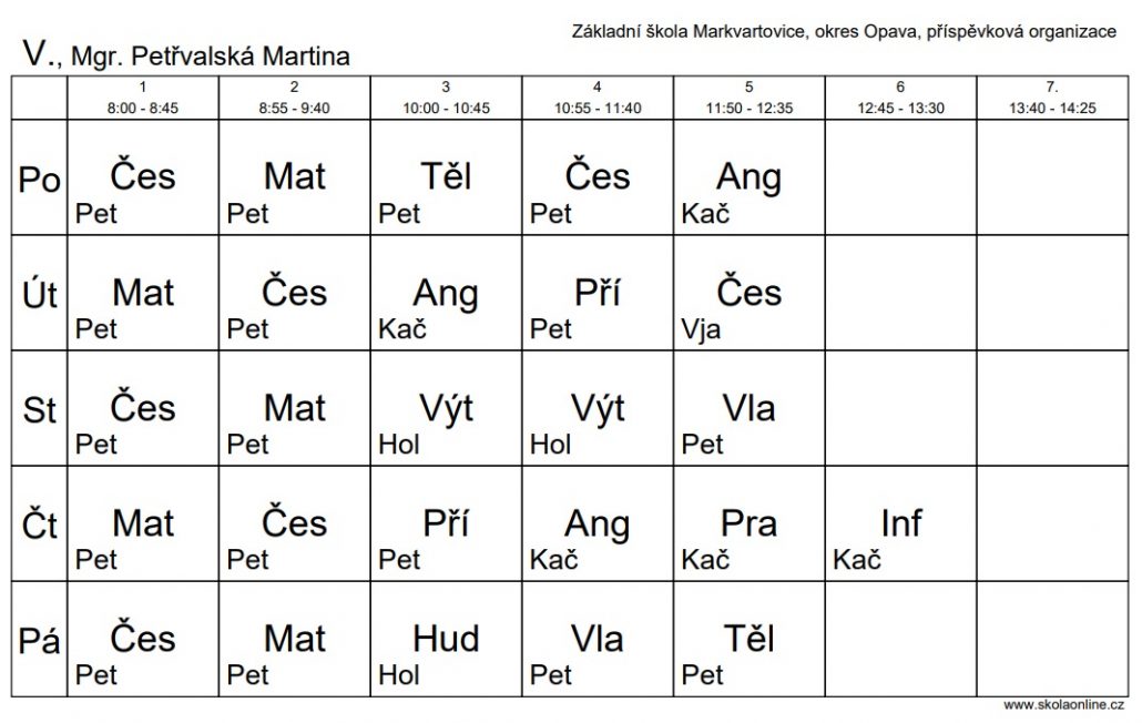 Rozvrhy | Základní škola